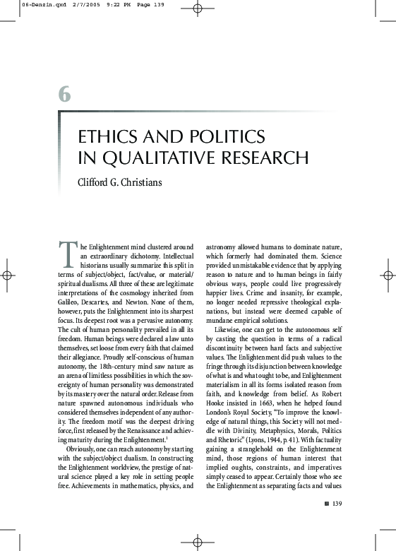 (PDF) Ethics and politics in qualitative research