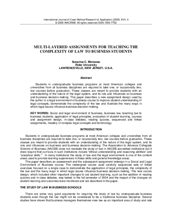 (PDF) Multi-Layered Assignments for Teaching the Complexity of Law to ...