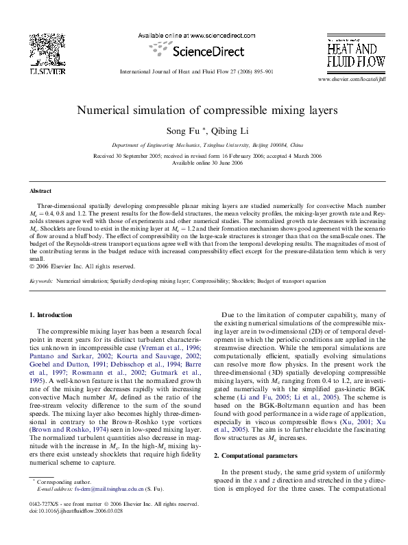 (PDF) Numerical simulation of compressible mixing layers