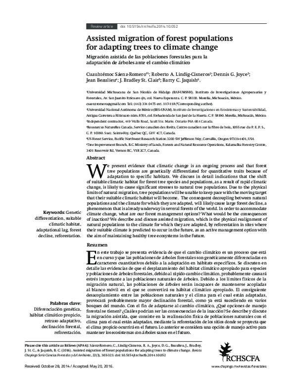 (PDF) A ssisted migration of forest populations for adapting trees to ...