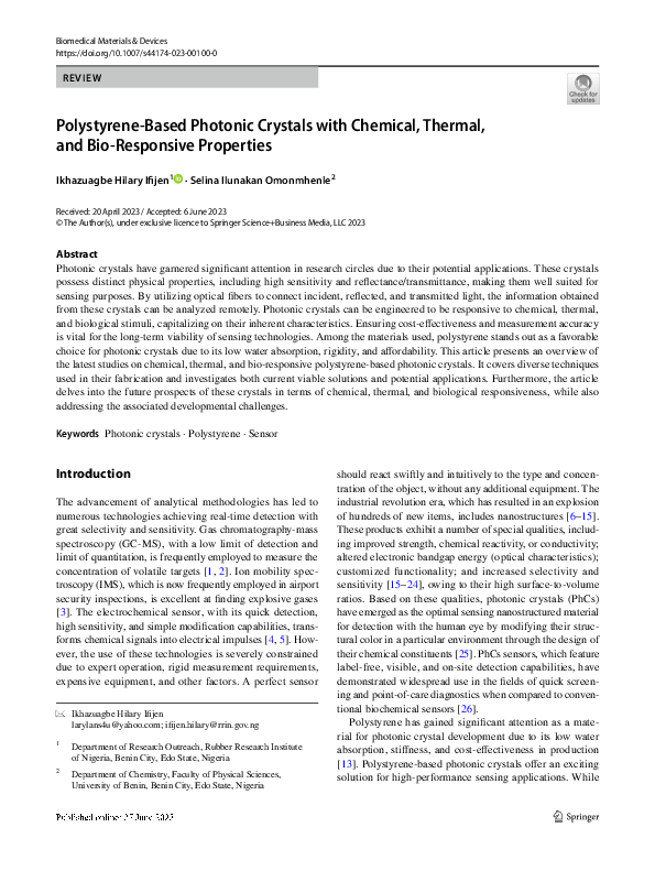 (PDF) Polystyrene-Based Photonic Crystals with Chemical, Thermal, and ...