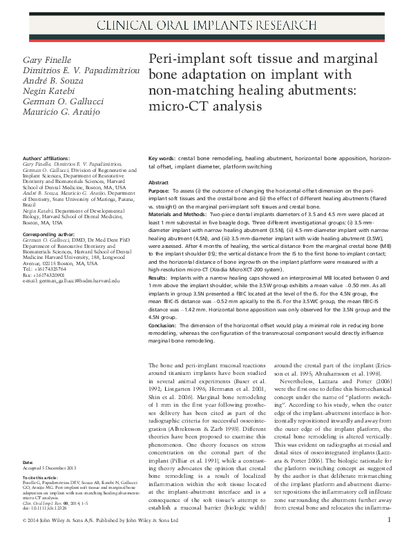 (PDF) Peri-implant soft tissue and marginal bone adaptation on implant ...