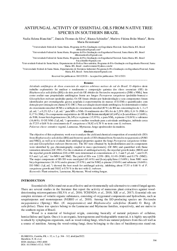 (PDF) Antifungal Activity of Essential Oils from Native Tree Species in Southern Brazil
