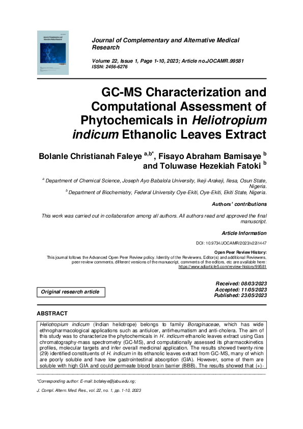 (PDF) GC-MS Characterization and Computational Assessment of Phytochemicals in Heliotropium ...