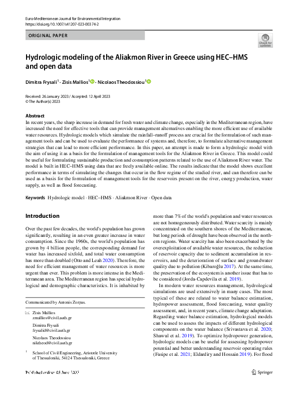 (PDF) Hydrologic modeling of the Aliakmon River in Greece using HEC–HMS ...