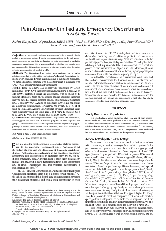 (PDF) Pain Assessment in Pediatric Emergency Departments