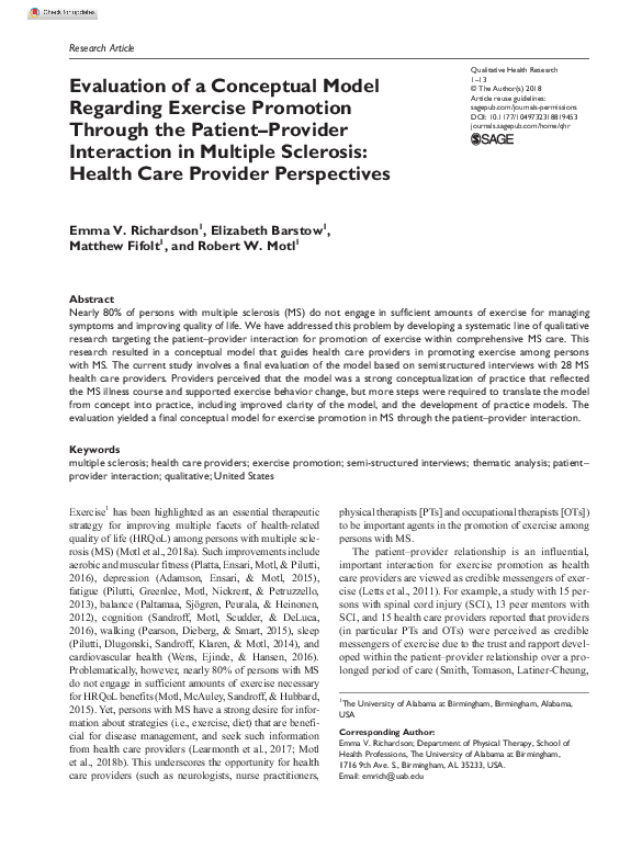 (PDF) Evaluation of a Conceptual Model Regarding Exercise Promotion Through the Patient–Provider ...