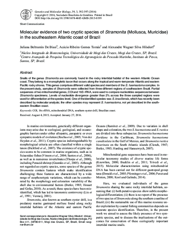 (PDF) Molecular evidence of two cryptic species of Stramonita (Mollusca ...