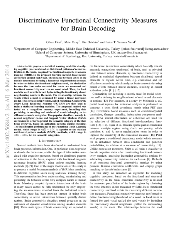 (PDF) Discriminative Functional Connectivity Measures for Brain Decoding
