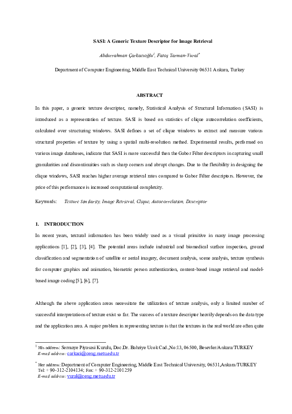Pdf Sasi A Generic Texture Descriptor For Image Retrieval Fatos Tunay Yarman Vural