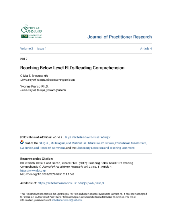 (PDF) Reaching Below Level ELL’s Reading Comprehension