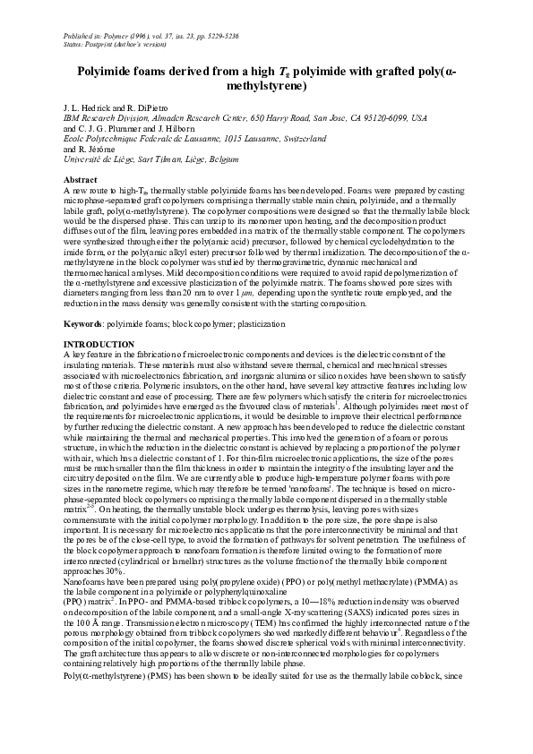 (PDF) Polyimide foams derived from a high Tg polyimide with grafted ...