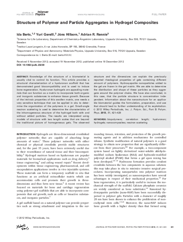 (PDF) Structure of polymer and particle aggregates in hydrogel composites
