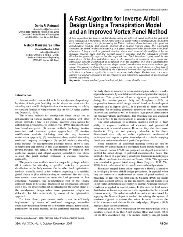 (PDF) A fast algorithm for inverse airfoil design using a transpiration model and an improved ...