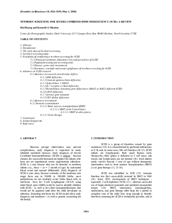 (PDF) Newborn screening for severe combined immunodeficiency (SCID): a ...