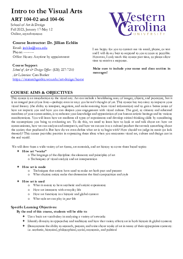 (PDF) Syllabus for Art 104, Introduction to Visual Art
