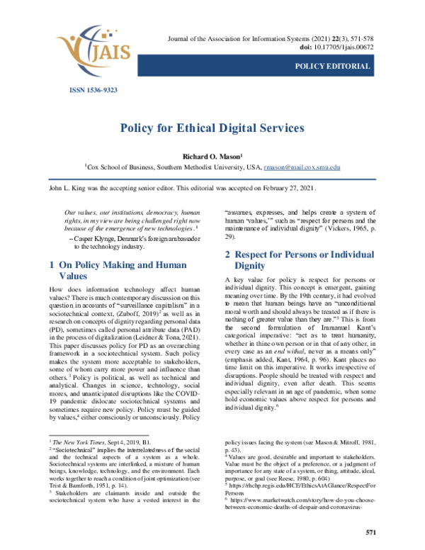 (PDF) Policy for Ethical Digital Services