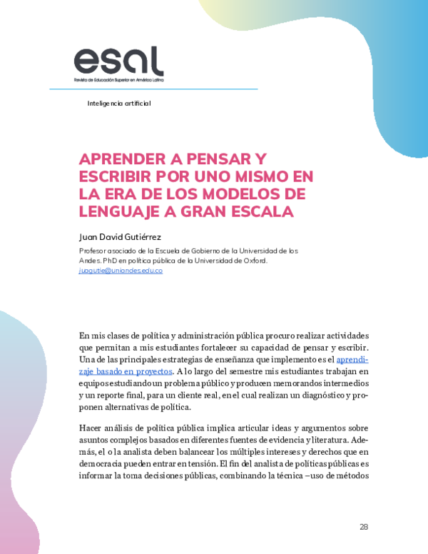 (PDF) Aprender a Pensar y Escribir por uno Mismo en la Era de los Modelos de Lenguaje a Gran Escala