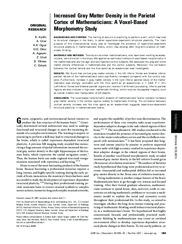 (PDF) Increased Gray Matter Density in the Parietal Cortex of ...