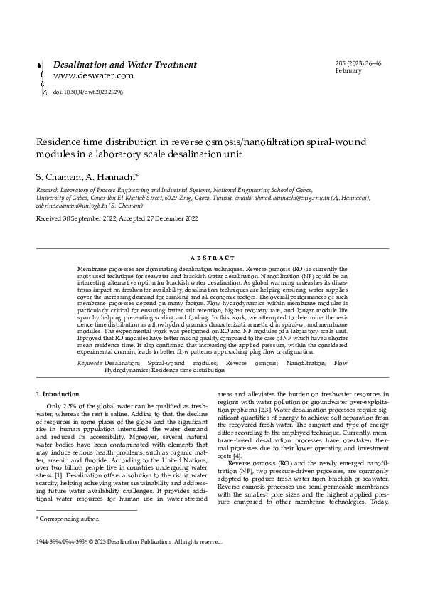 (PDF) Residence time distribution in reverse osmosis/nanofiltration ...