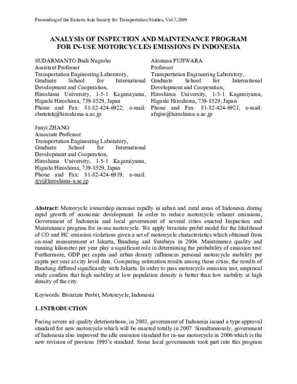 (PDF) Analysis of Inspection and Maintenance Program for in-use ...