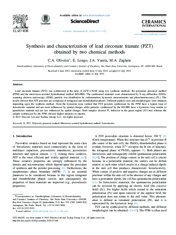 (PDF) Synthesis and characterization of lead zirconate titanate (PZT ...