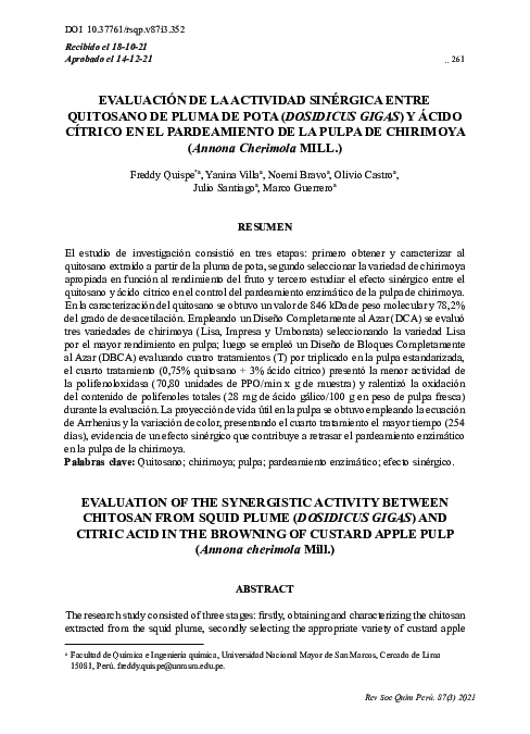 (PDF) EVALUACIÓN DE LA ACTIVIDAD SINÉRGICA ENTRE QUITOSANO DE PLUMA DE POTA (DOSIDICUS GIGAS) Y ...