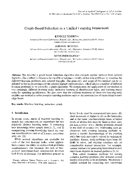 (PDF) Graph-based induction as a unified learning framework | Hiroshi ... (PDF) Graph-based induction as a unified learning framework | Hiroshi ...
