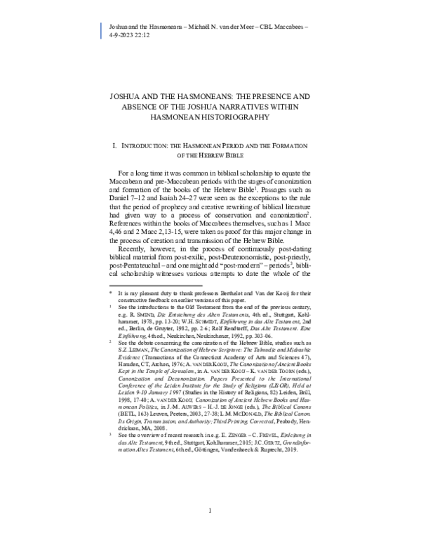 (PDF) 4.42 Joshua and the Hasmoneans: The Presence and Absence of the ...