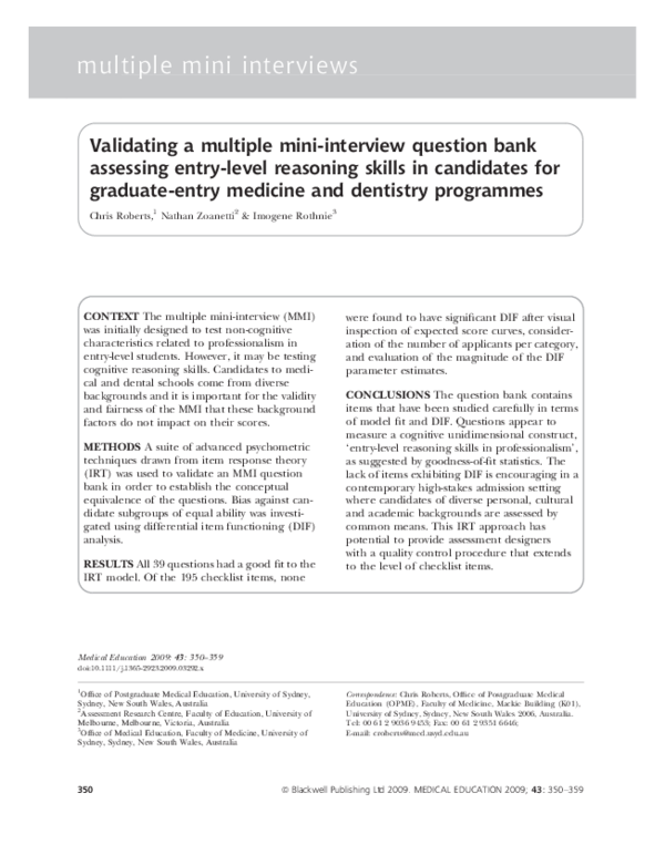 (PDF) CONTEXT The multiple mini-interview (MMI) | Imogene Rothnie ...