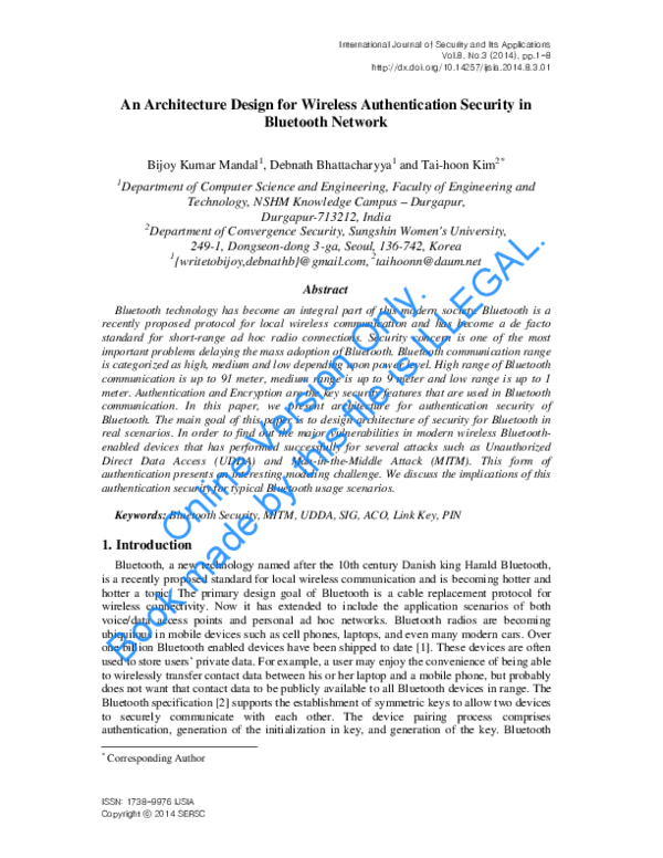 (PDF) An architecture design for wireless authentication security in bluetooth network