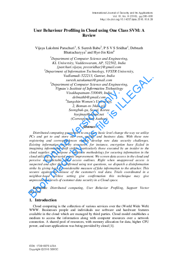 (PDF) User Behaviour Profiling in Cloud using One Class SVM: A Review