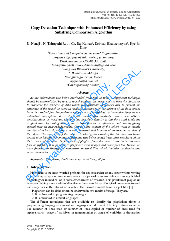 (PDF) Copy Detection Technique with Enhanced Efficiency by using Substring Comparison Algorithm