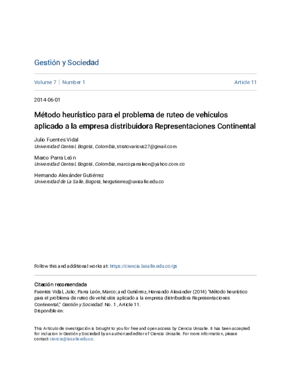 Pdf Método Heurístico Para El Problema De Ruteo De Vehículos Aplicado 0897