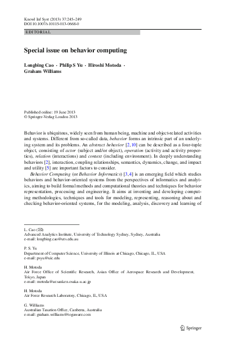 (PDF) Special issue on behavior computing