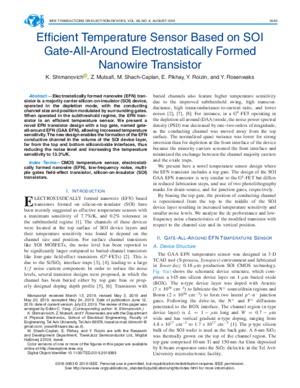 Pdf Efficient Temperature Sensor Based On Soi Gate All Around Electrostatically Formed