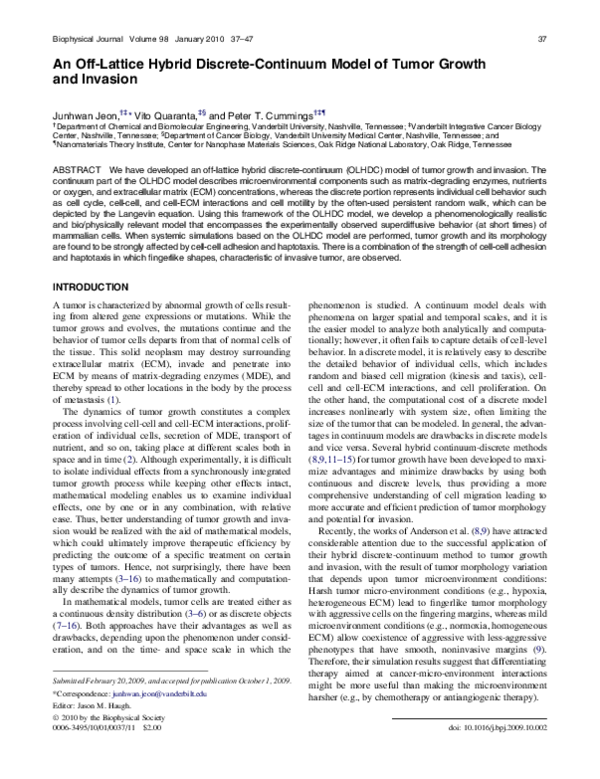 (PDF) An Off-Lattice Hybrid Discrete-Continuum Model of Tumor Growth and Invasion