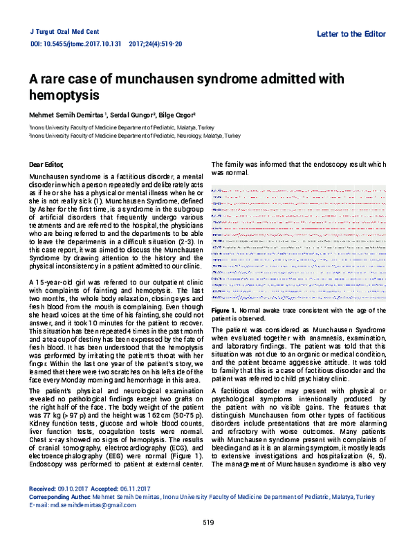 (PDF) A rare case of munchausen syndrome admitted with hemoptysis ...