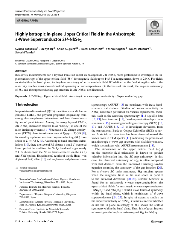 (PDF) Highly Isotropic In-plane Upper Critical Field in the Anisotropic ...