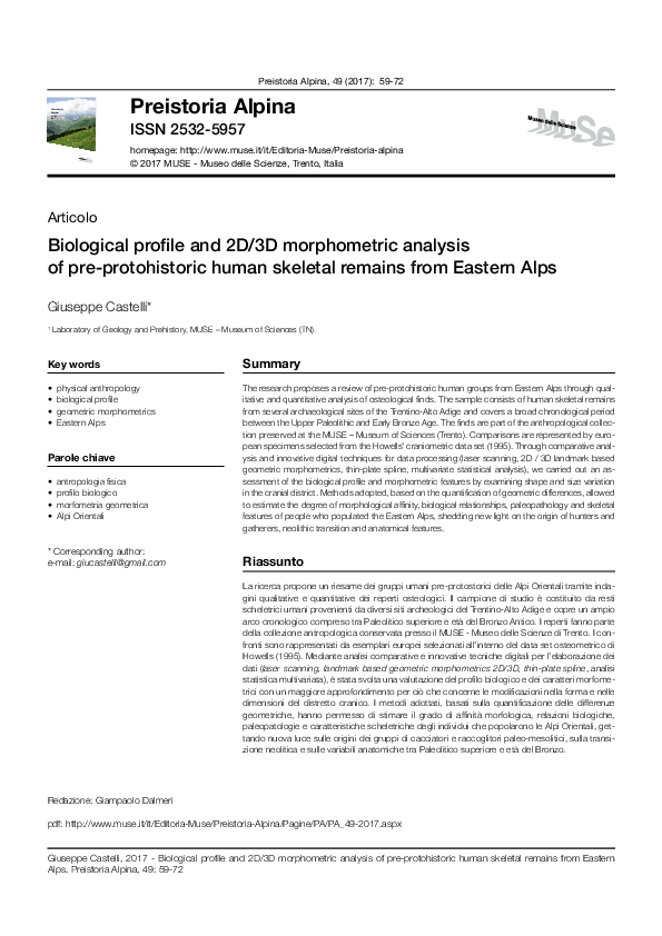 (PDF) Biological profile and morphometric analysis of prehistoric human ...