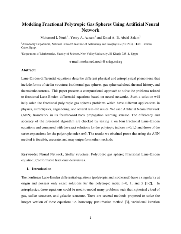 (PDF) Modeling fractional polytropic gas spheres using artificial neural network