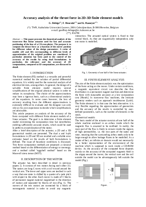 (PDF) Accuracy analysis of the thrust force in 2D‐3D finite element models