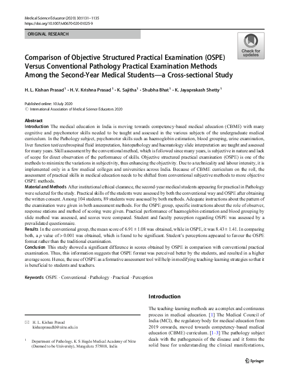 (PDF) Comparison of Objective Structured Practical Examination (OSPE) Versus Conventional ...