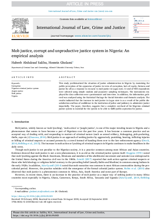 (PDF) Mob justice, corrupt and unproductive justice system in Nigeria ...