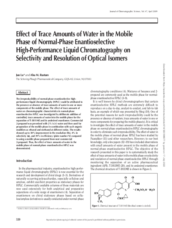 (PDF) Effect of Trace Amounts of Water in the Mobile Phase of Normal ...