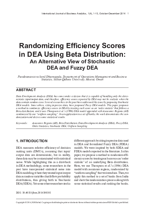 (PDF) Randomizing Efficiency Scores in DEA Using Beta Distribution