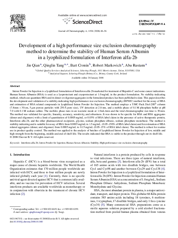 (PDF) Development of a high performance size exclusion chromatography method to determine the ...