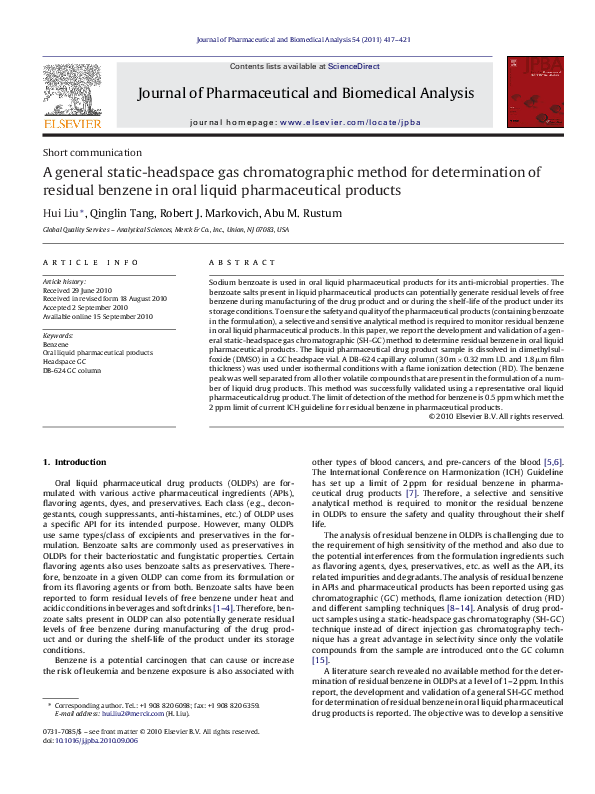 (PDF) A general static-headspace gas chromatographic method for determination of residual ...