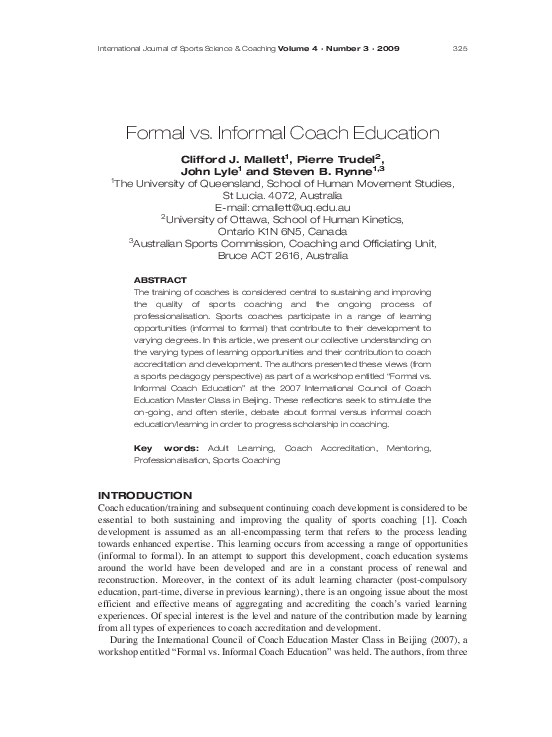 (PDF) Formal vs. Informal Coach Education