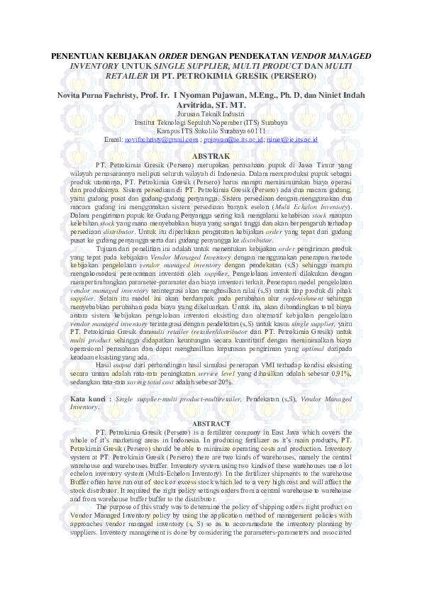 (PDF) Penentuan Kebijakan Order Dengan Pendekatan Vendor Managed ...
